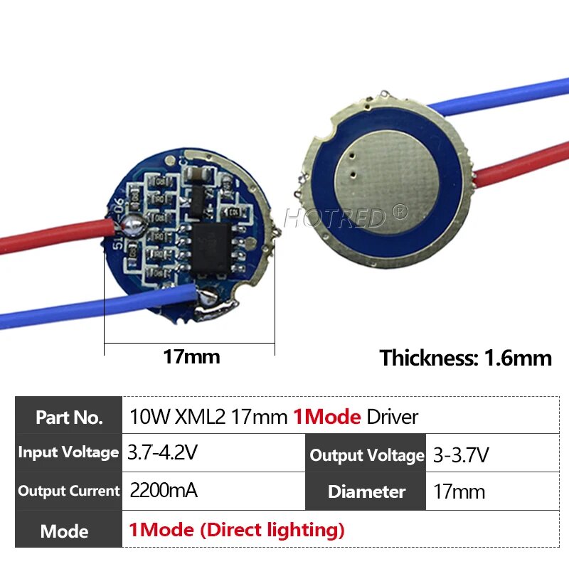 HotRed 10W 17mm 1Mode драйвер фонарика