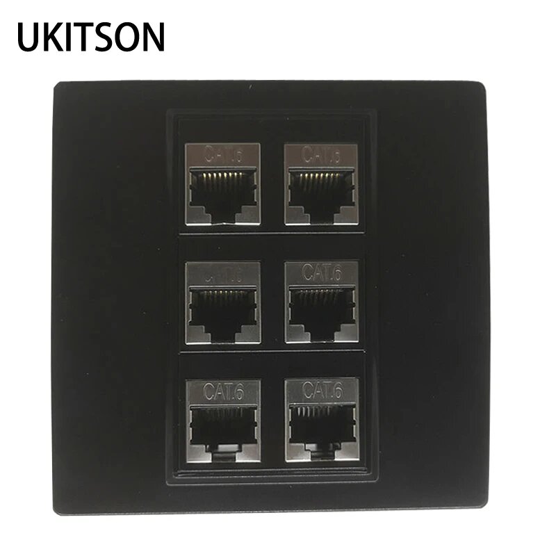 UKITSON 6-портовая экранированная розетка CAT6 RJ45 черная
