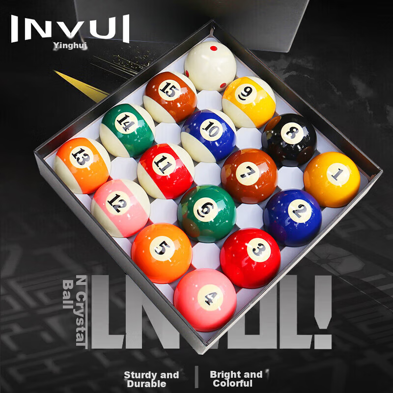 INVUI Billiard Balls, Standard Black 8 Crystal Balls, 16-Color Large Size Billiard Balls, Billiard Supplies, Table Tennis Balls, TV57.2mm
