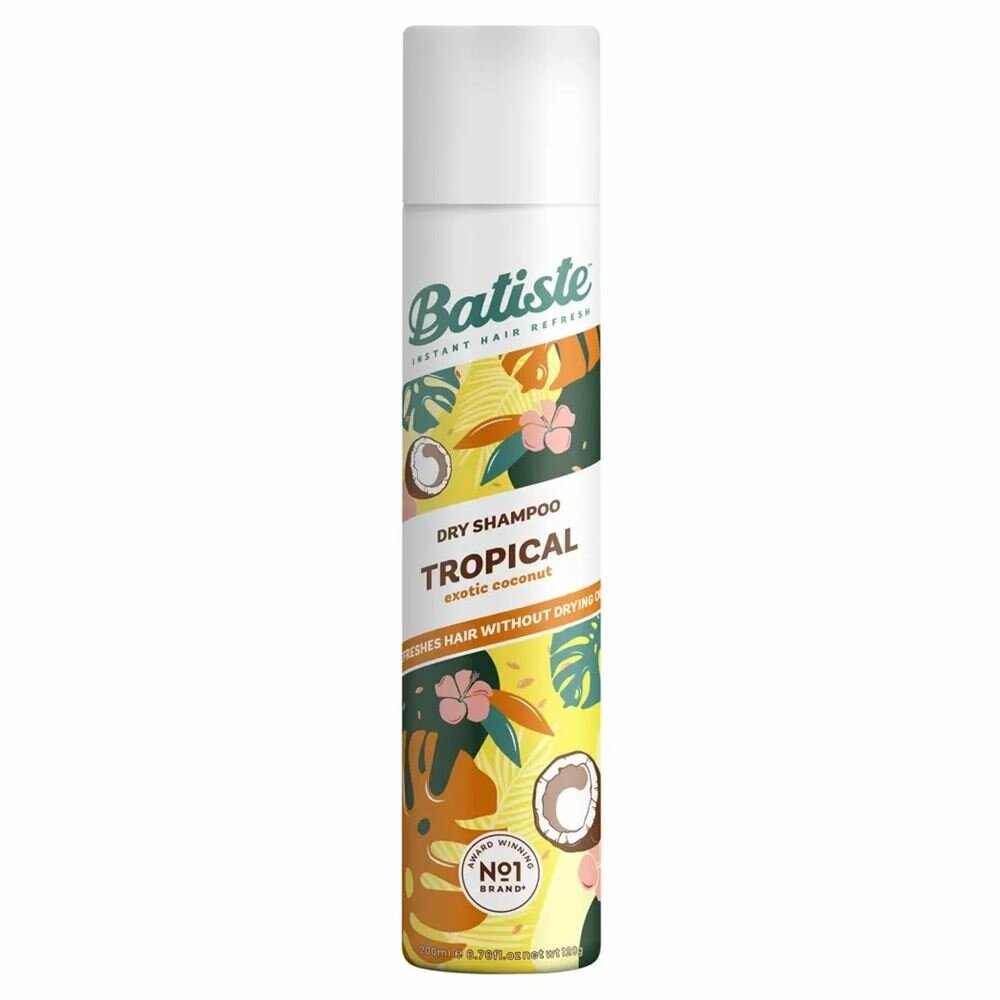 Сухой шампунь Batiste Coconut & Exotic Tropical с ароматом пляжной экзотики и фруктов, 200 мл