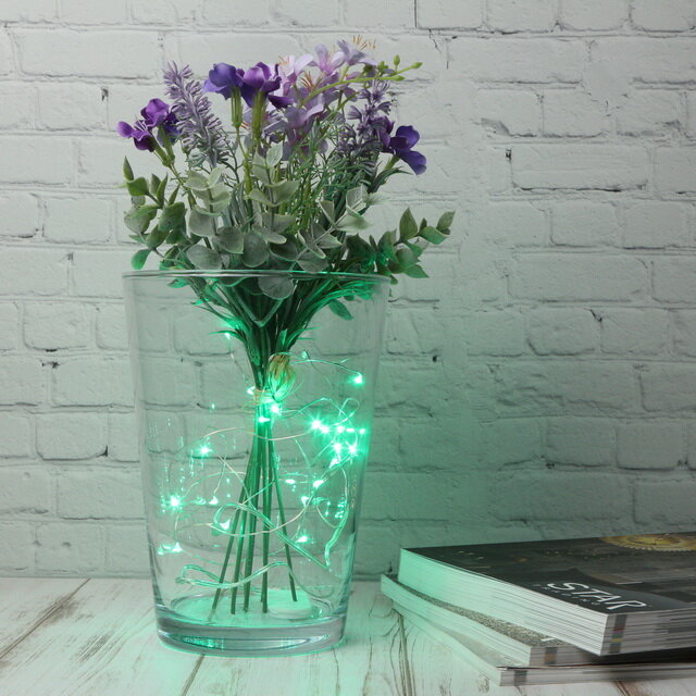 Светодиодная гирлянда Капельки на батарейках 20 зеленых MINILED ламп 2 м, серебряная проволока, IP20, Snowhouse, LDM020G-BO