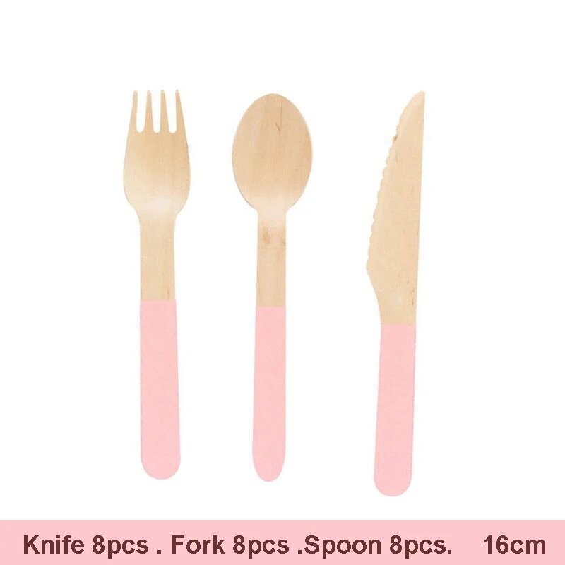 Одноразовые деревянные столовые приборы DAWNFAM Розовый, 24pcs pink