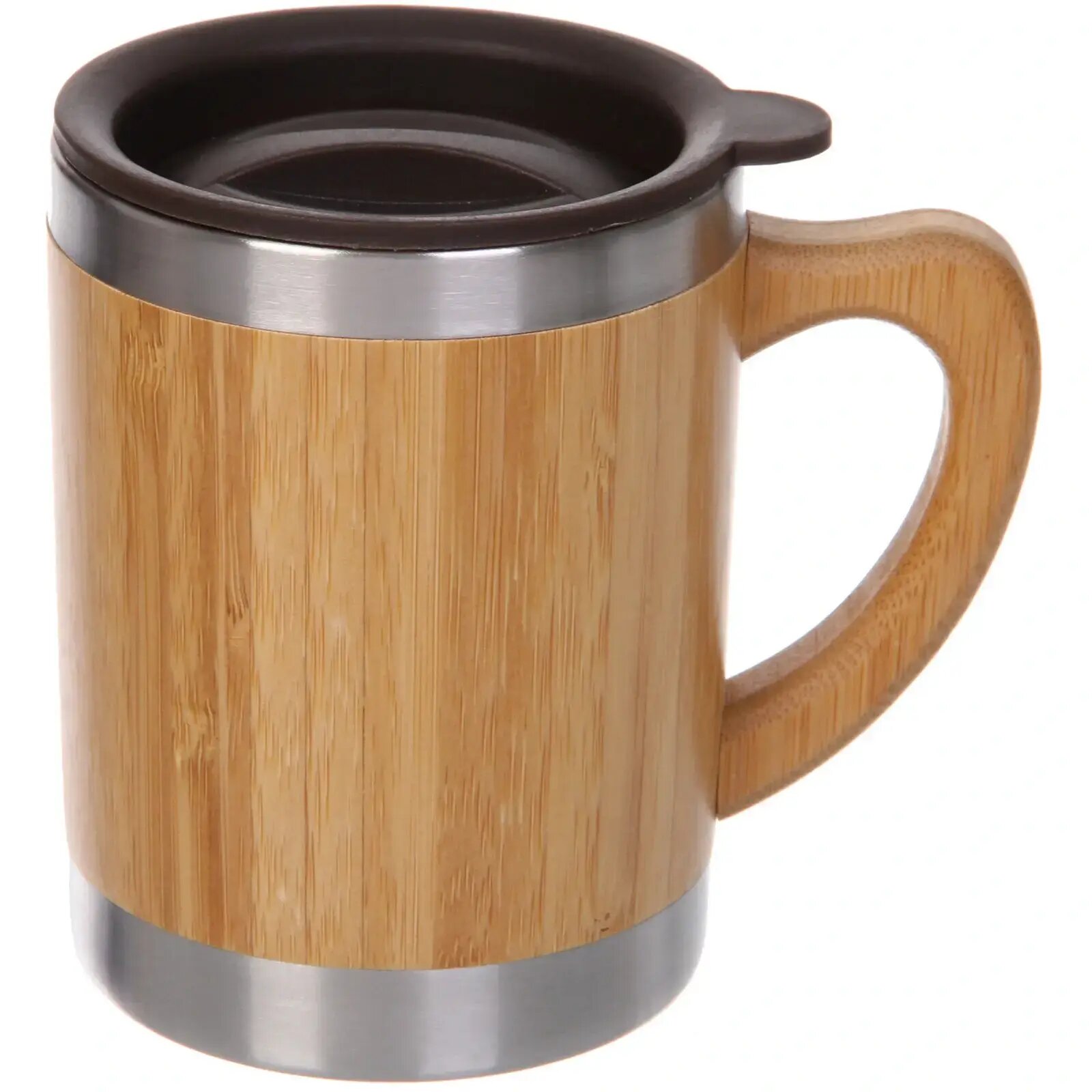 Термокружка 300мл «Bamboo», удобная, с пластиковой крышкой, бамбук, металл