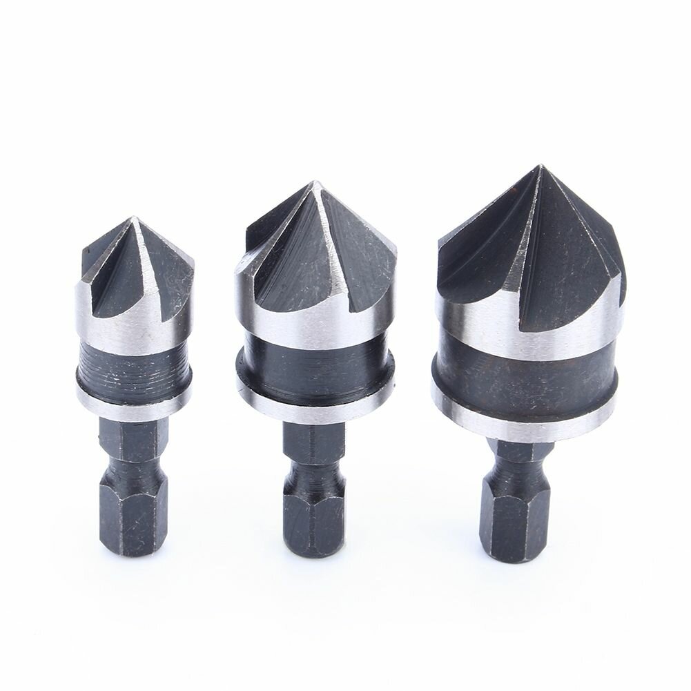 Набор сверл с конусом 12/16/19 мм для дерева и металла, 3 шт, 1/4 дюйма, быстрая замена