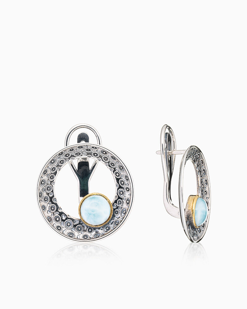 Серьги, серебро, 925 проба, ларимар