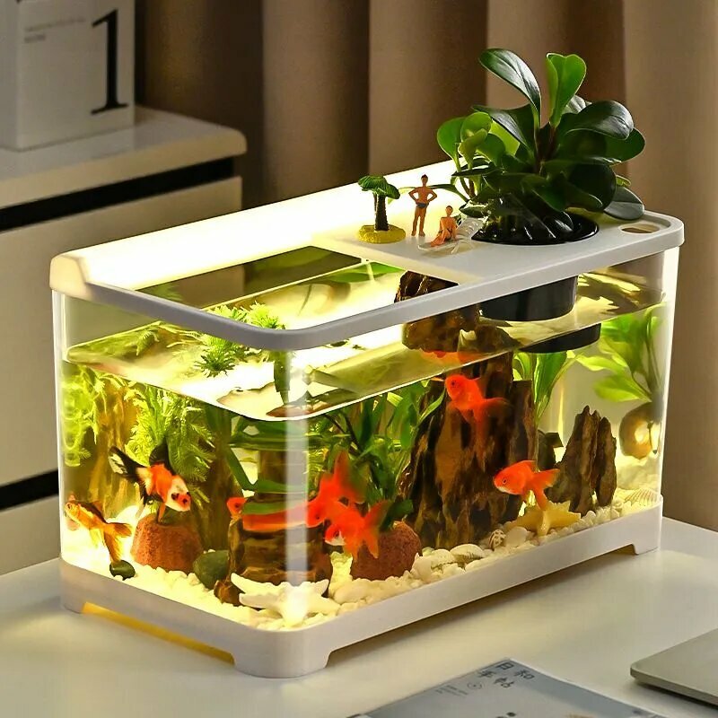 Аквариум Panorama Light, 18л белое, LED-подсветка, панорамный, 3 стороны обзора