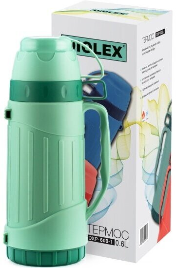Термос пластиковый со стеклянной колбой Diolex DXP-600-G, зеленый, 600 мл