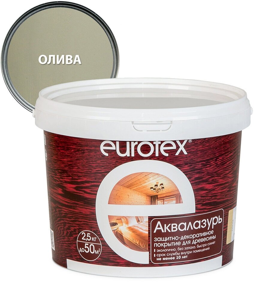 Лак антисептик акриловый Eurotex Аквалазурь олива 2,5 л