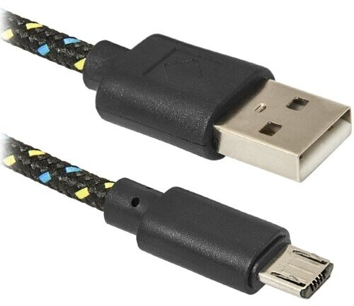 Кабель USB-Am/MicroBm 2.0 Defender USB08-03T в тканевой оплетке - 1м чёрный в крапинку