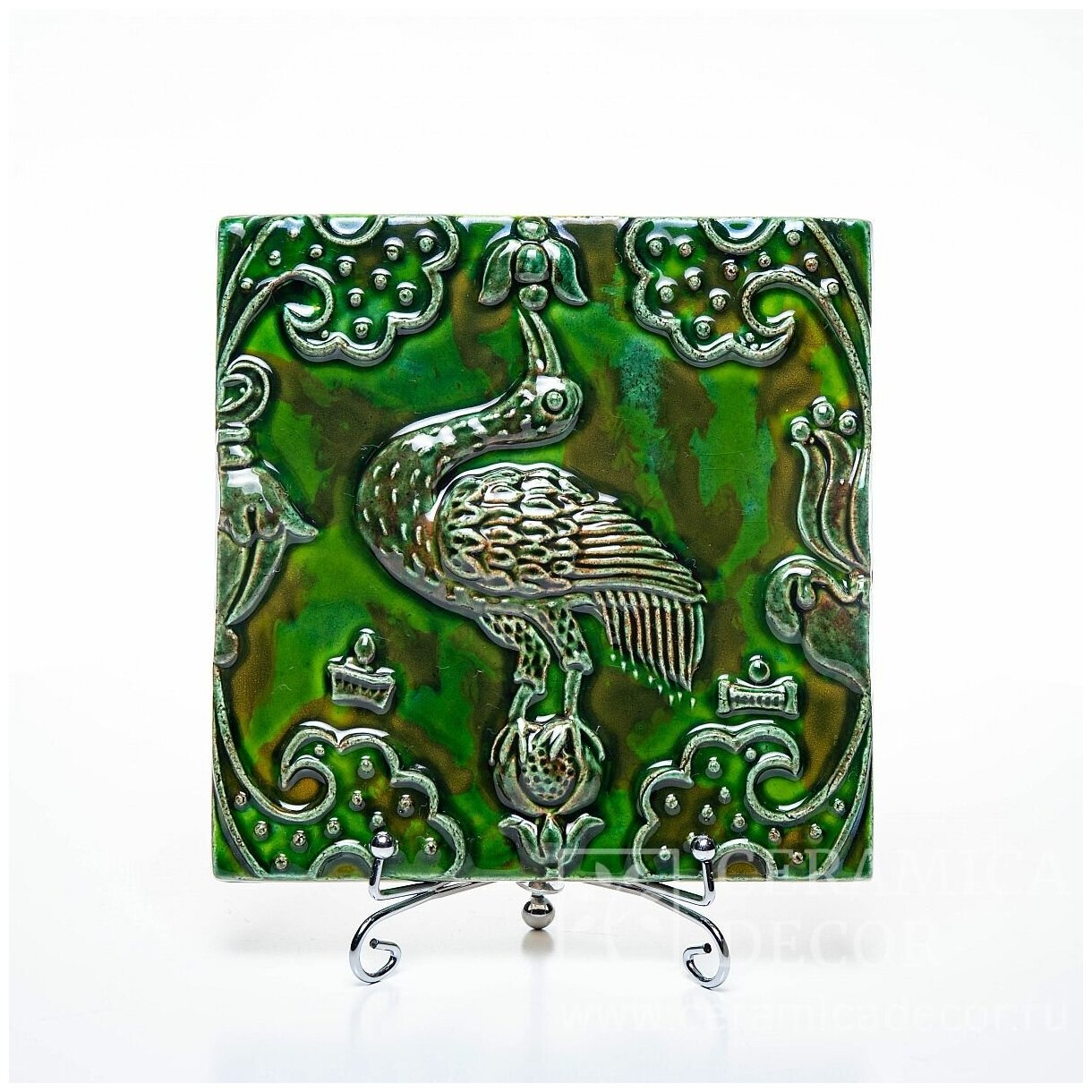 Русский изразец с лепным рельефом Птица