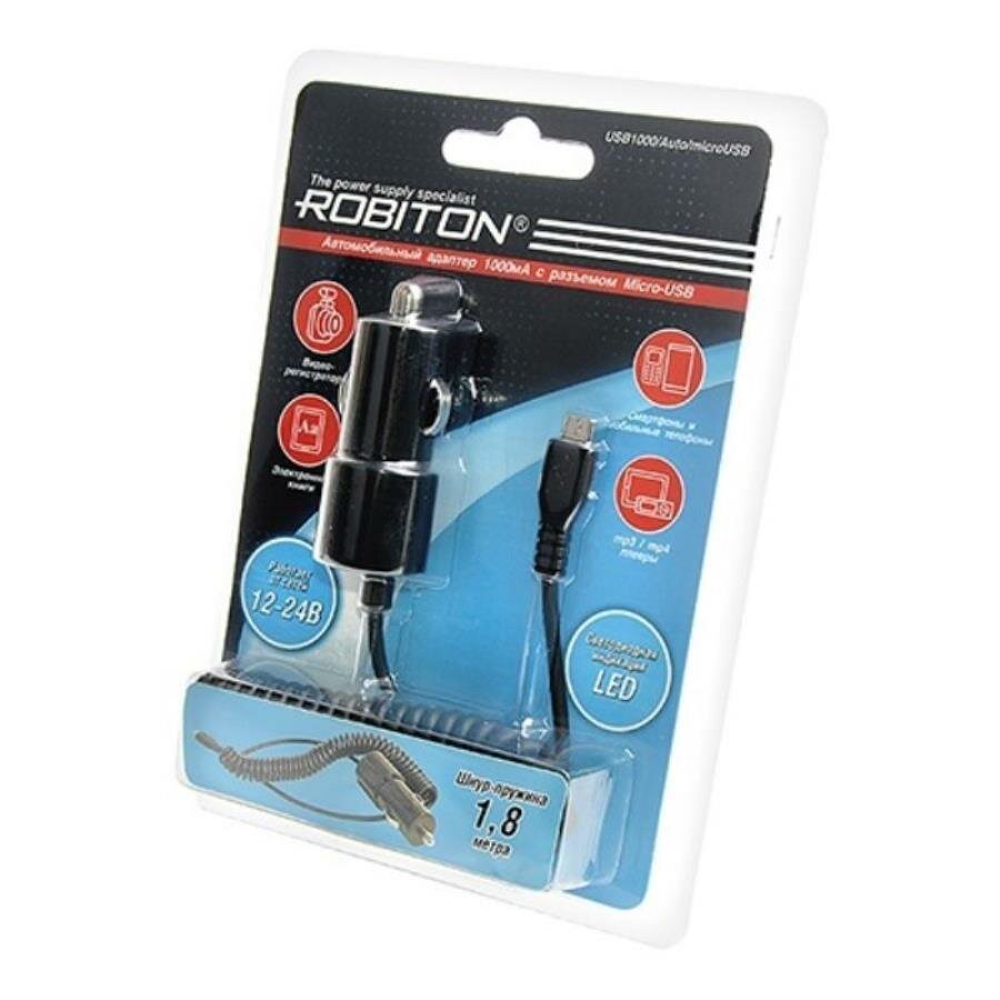 Robiton USB1000/Auto/microUSB Автомобильный блок питания 1.8м