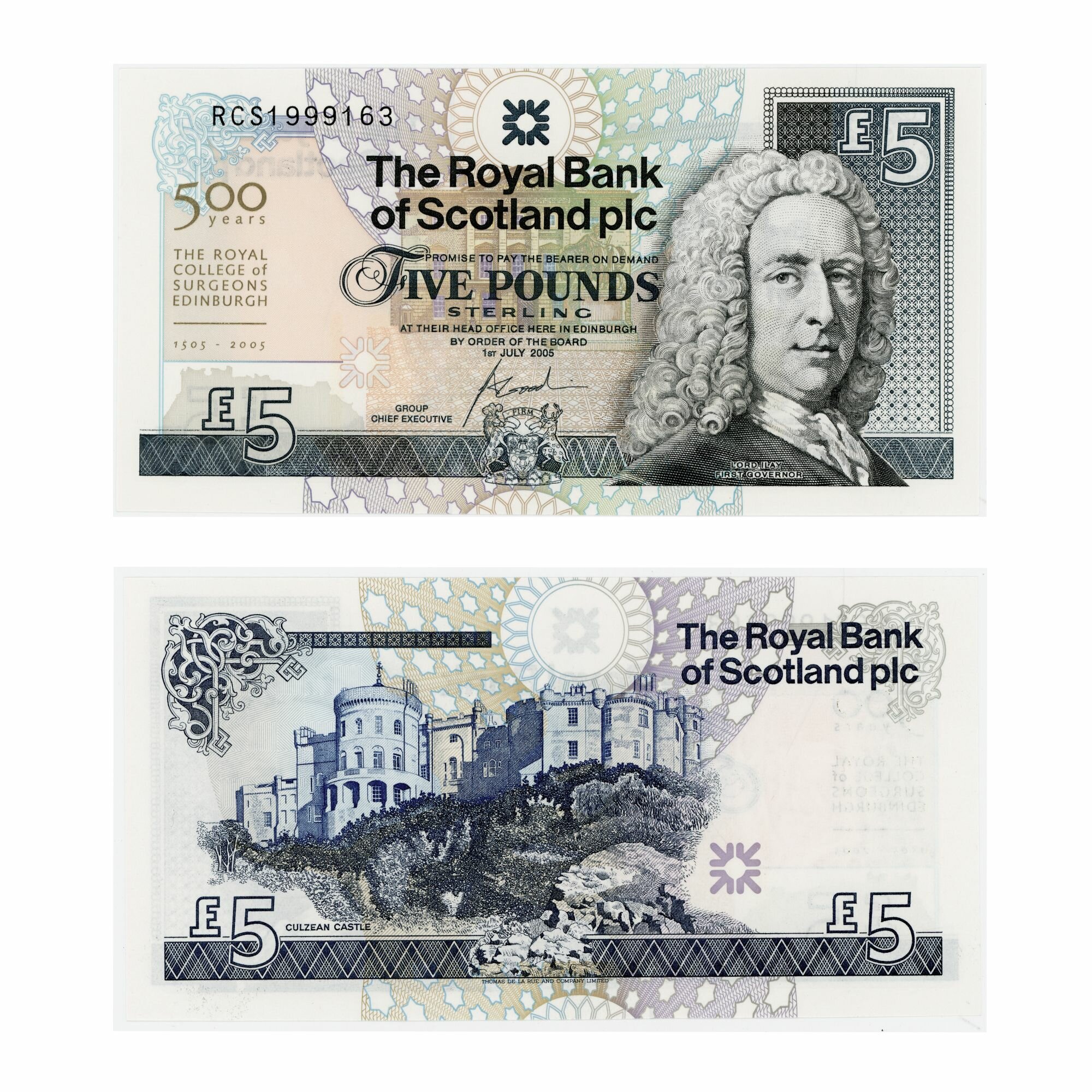 Банкнота Шотландия 5 фунтов 2005 год Uncirculated (UNC) Pick 364 / 500-летие Колледжа хирургов.