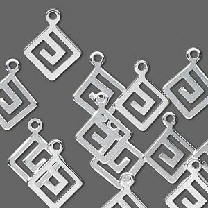 Подвеска, 15х12мм, меандр, базовый материал - латунь, посеребренный, 5 шт.