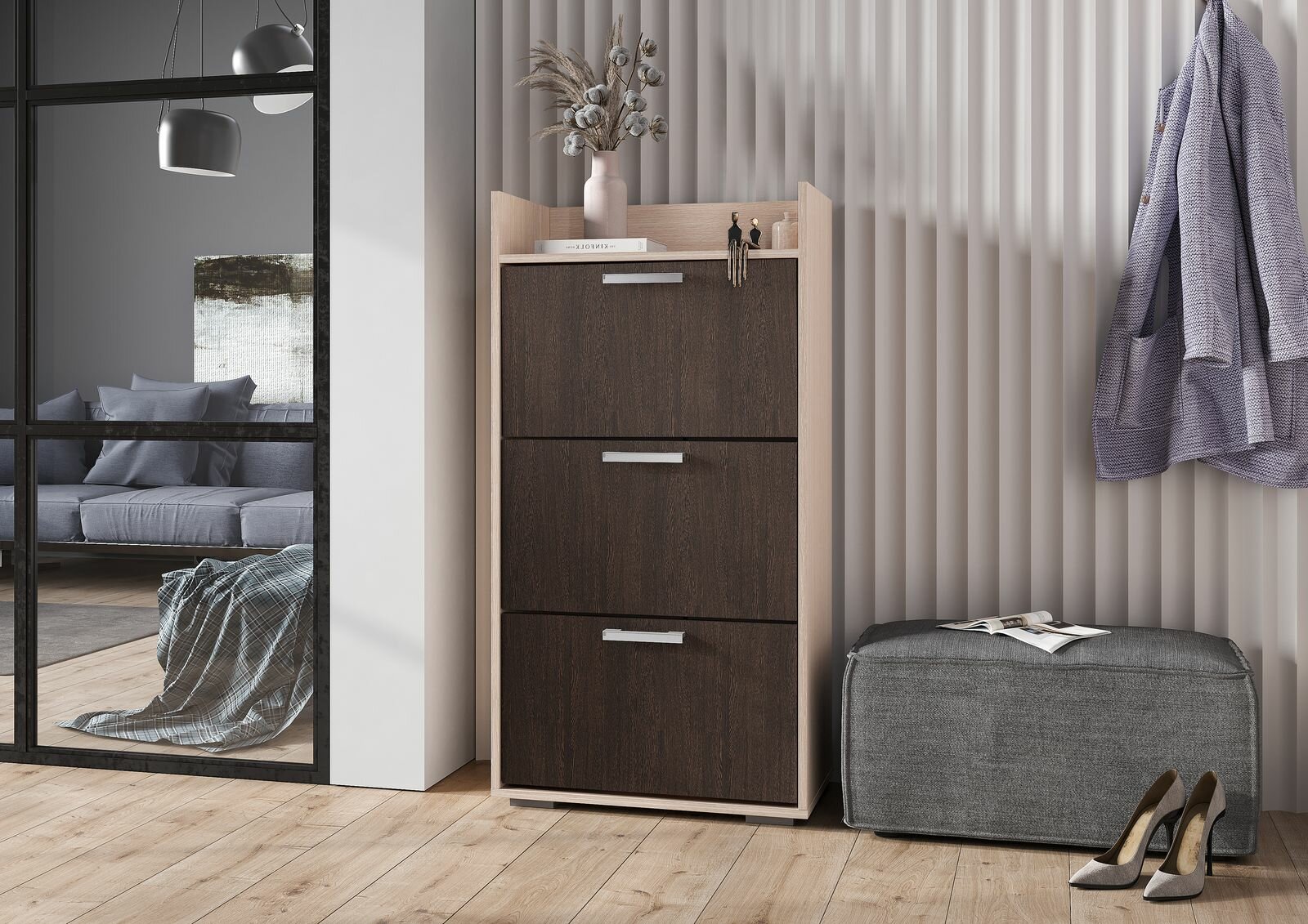 Обувница в прихожую Дели №2 60,0х116,0х32,0 см, белфорт/венге