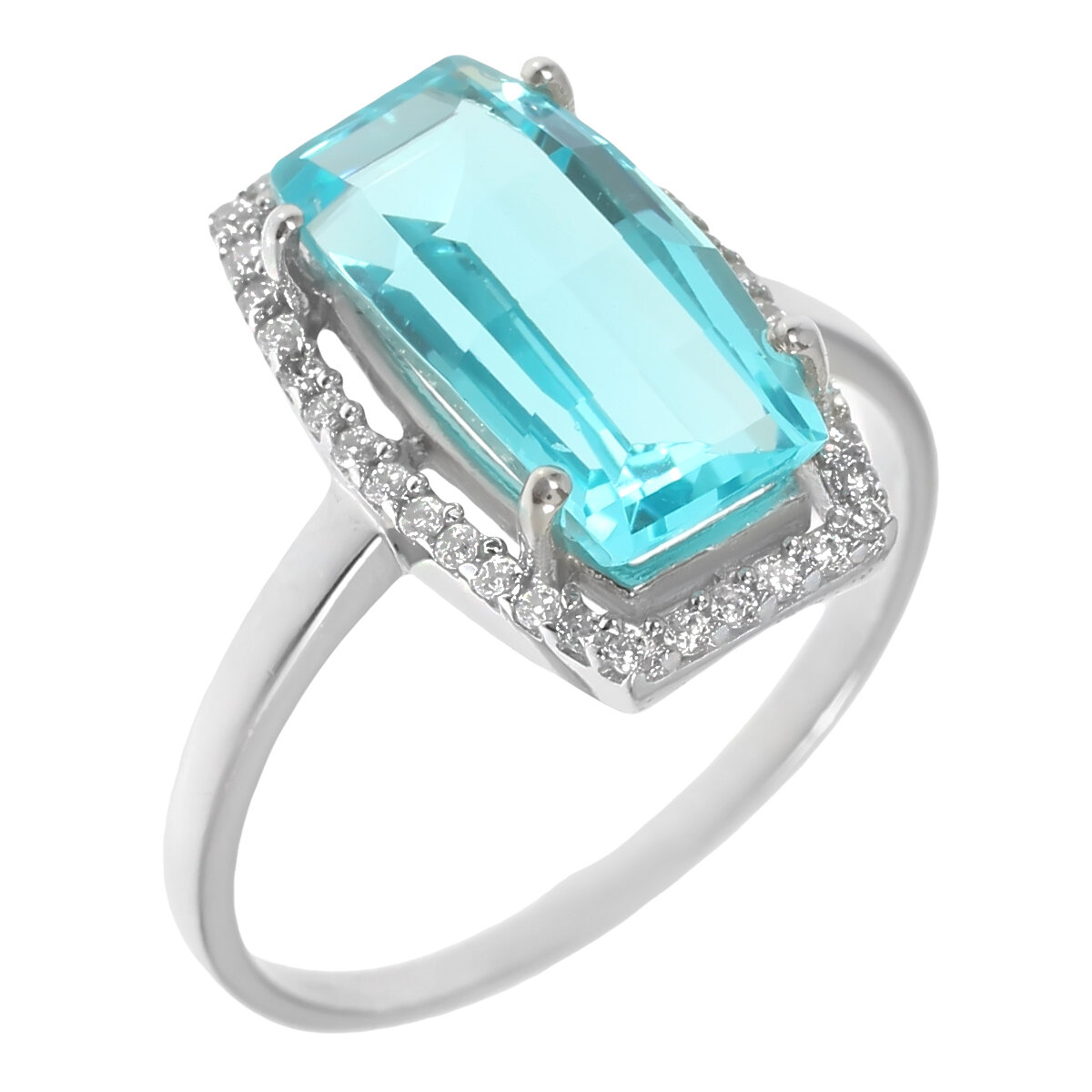 Перстень, серебро, 925 проба, родирование, топаз, фианит