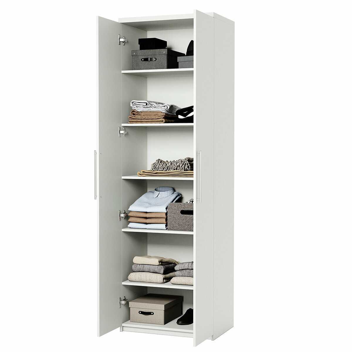 Шкаф с полками Ритм МП-21 100х60х240 см, распашной, в прихожую, лдсп Белый текстурный