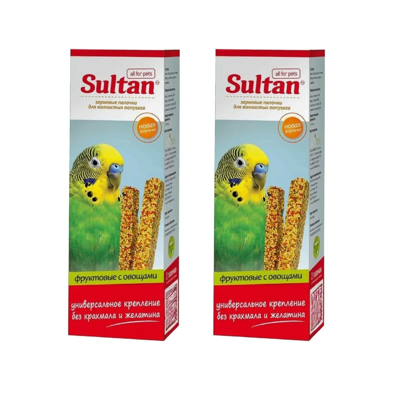 Sultan Лакомство для волнистых попугаев Зерновые палочки фруктовые с овощами 2шт*2уп
