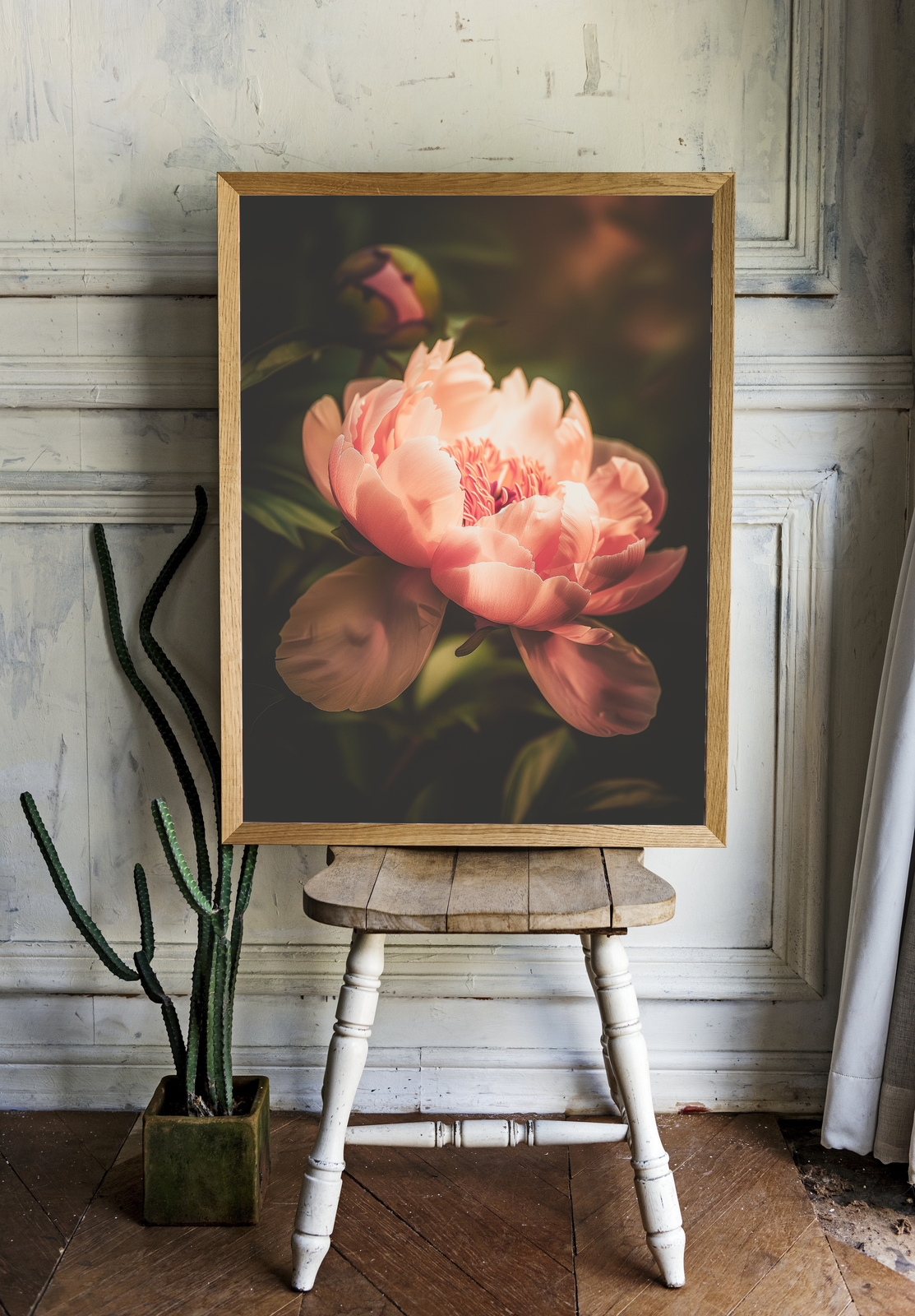 Постер "Нежный пион в лучах света" 60x90 см в подарочном тубусе