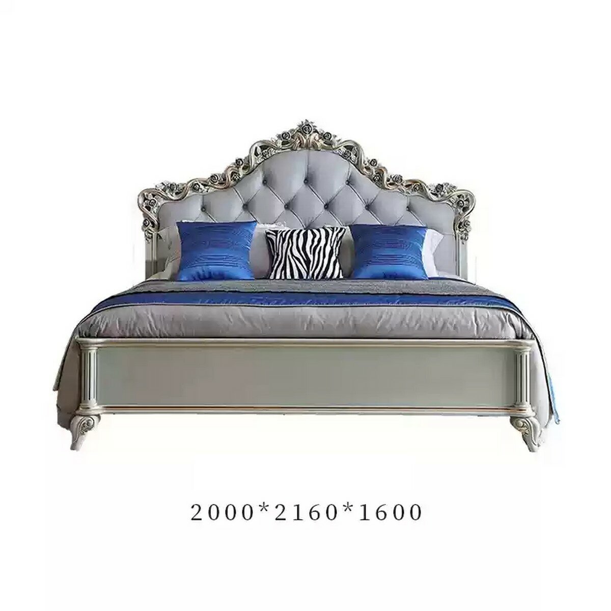 Роскошная кровать Feronia 1,8 м во французском стиле из натурального дерева и натуральной кожи (Кровать версия В, 2000*2160*1600 мм (180*200 см))