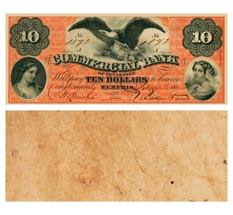 10 долларов 1863 США штат Теннесси, Мемфис, сувенирная копия, банкноты и купюры редкие коллекционные