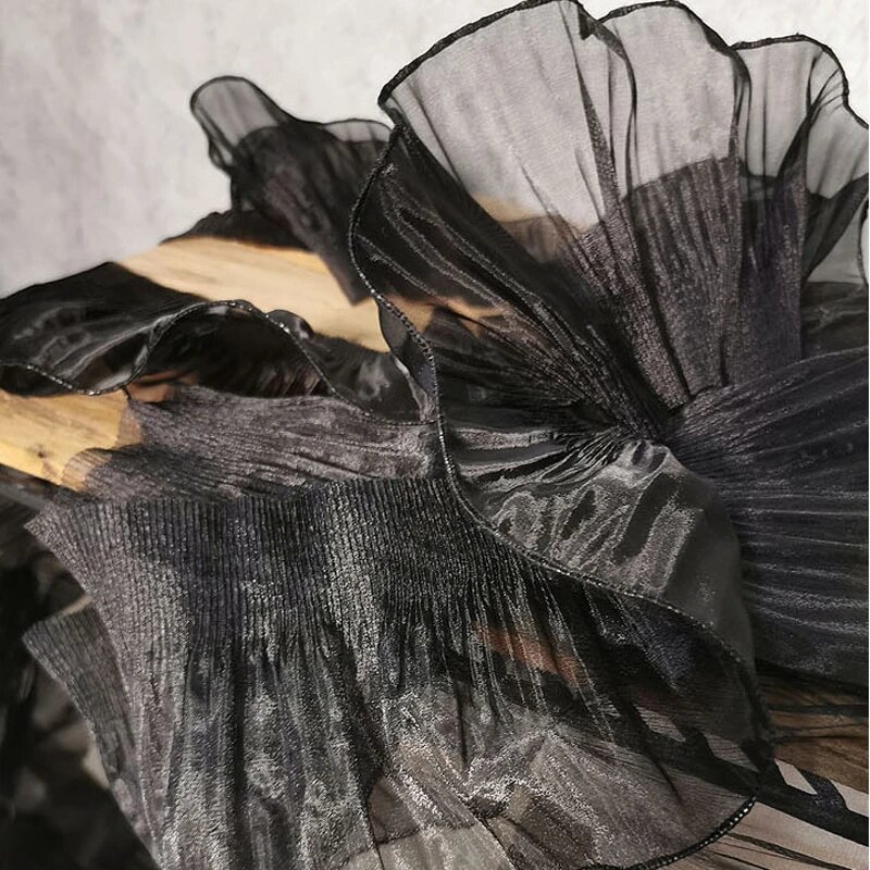 Кружевная ткань HYZELY с воланами, полиэстер/хлопок, 15 см Черный, Black