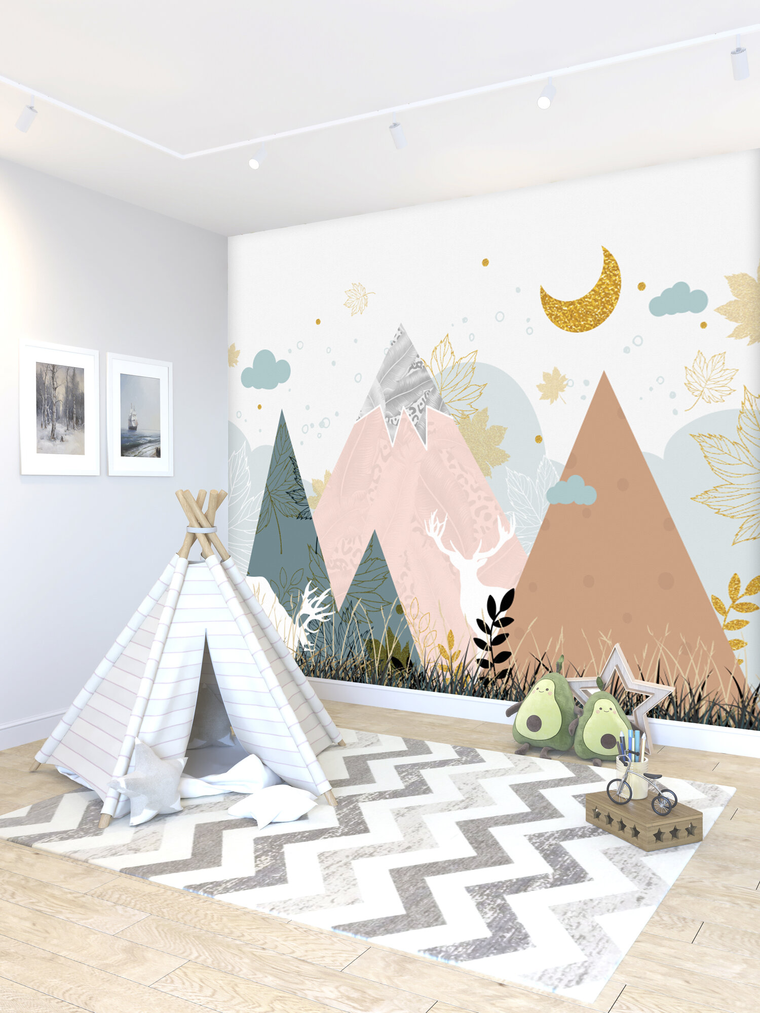 Фотообои детские 300 х 270 см "Олени" / обои в детскую комнату, мальчику, девочке