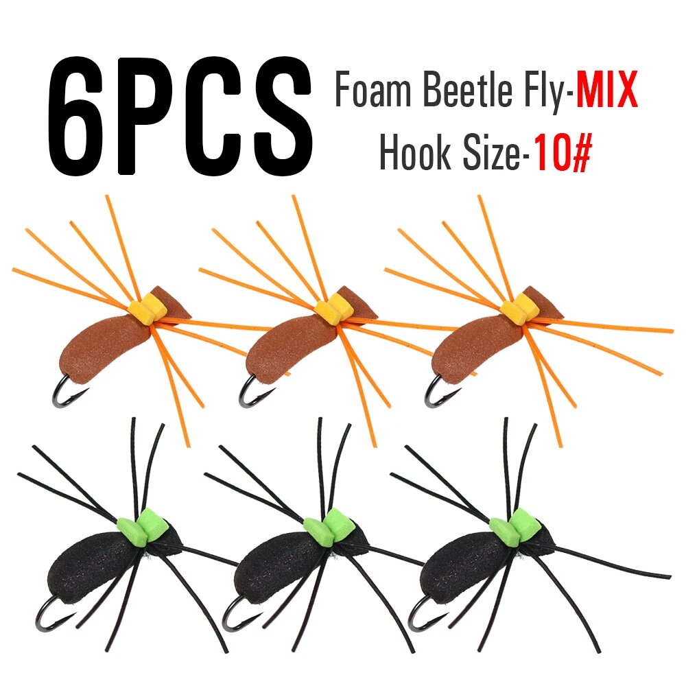 6 шт. Пенопластовые мушки Beetle Mix, Hook Size 10#