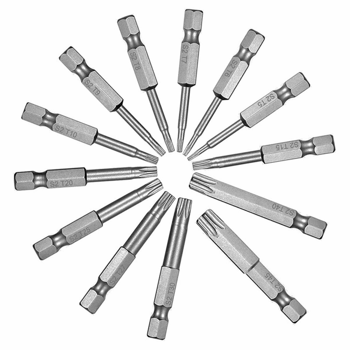 Набор из 13 отверточных бит 1/4 дюйма, стальной шестигранный хвостовик S2, магнитная головка Torx T5-T45, набор отверток с 6 гранями, инструменты