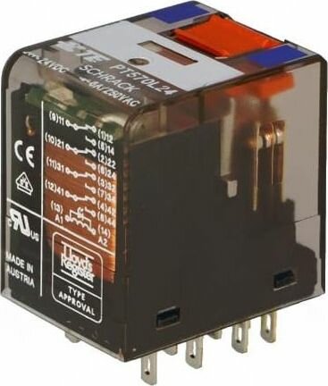 Реле TE Connectivity PT570L24 Реле: электромагнитное 4PDT Uобмотки: 24ВDC 6A/250ВAC 6A/30ВDC 1шт