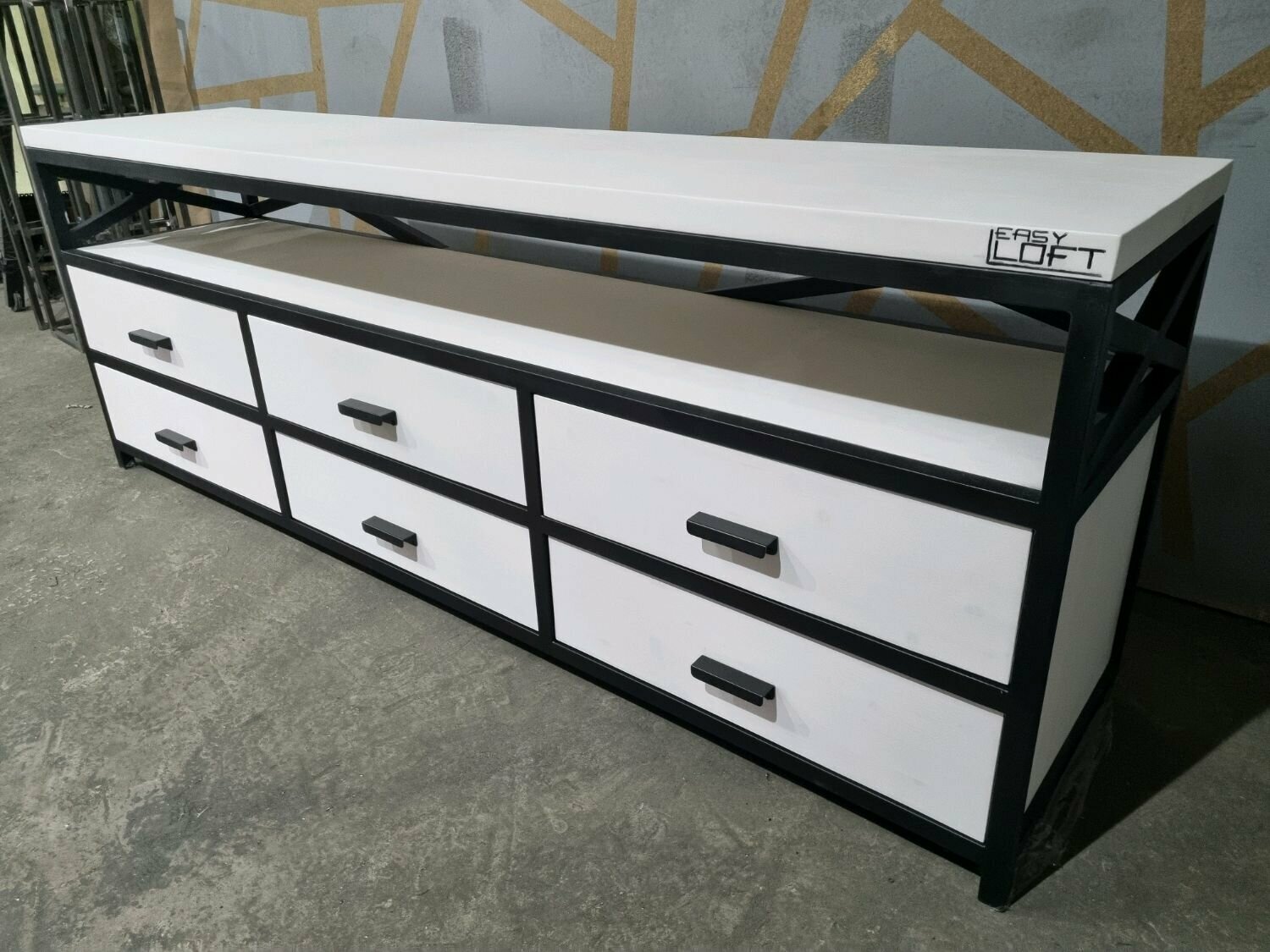 Комод "EasyLOFT" в стиле лофт, массив дуба, 200х40х80 см, цвет белый