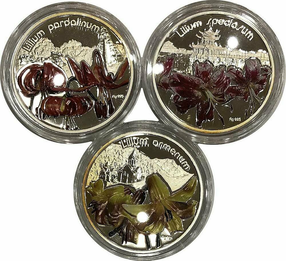 Набор 1 доллар 2012 Лилии Магические цветы Ниуэ 3 монеты