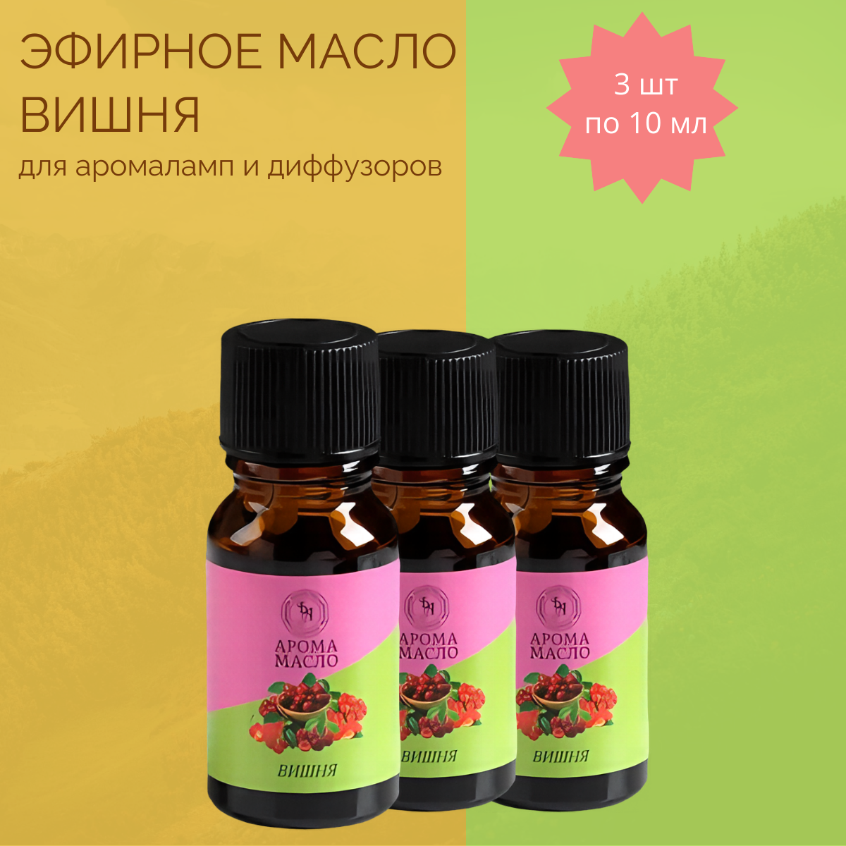 Эфирное масло Вишня, для аромаламп и диффузоров, 4 шт по 10 мл, Богатство Аромата