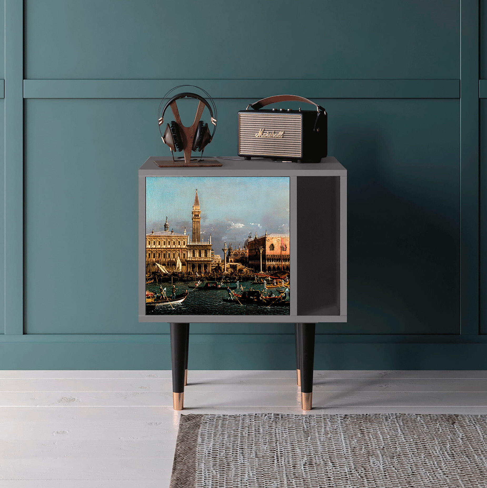 Прикроватная тумба - STORYZ - S2 The Bucintoro at the Molo on Ascension Day by Canaletto, Размер - 58 x 69 x 48 см, Цвет - Серый