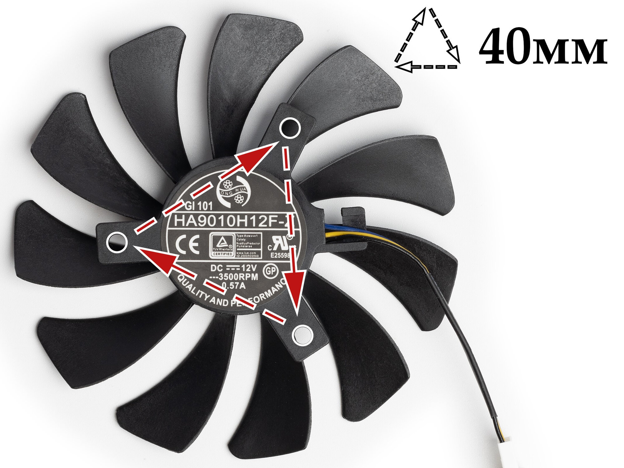 Вентилятор для видеокарты MSI / 3Pin мама / ⌀ 87мм / S 40мм / HA9010H12F-Z (№1)