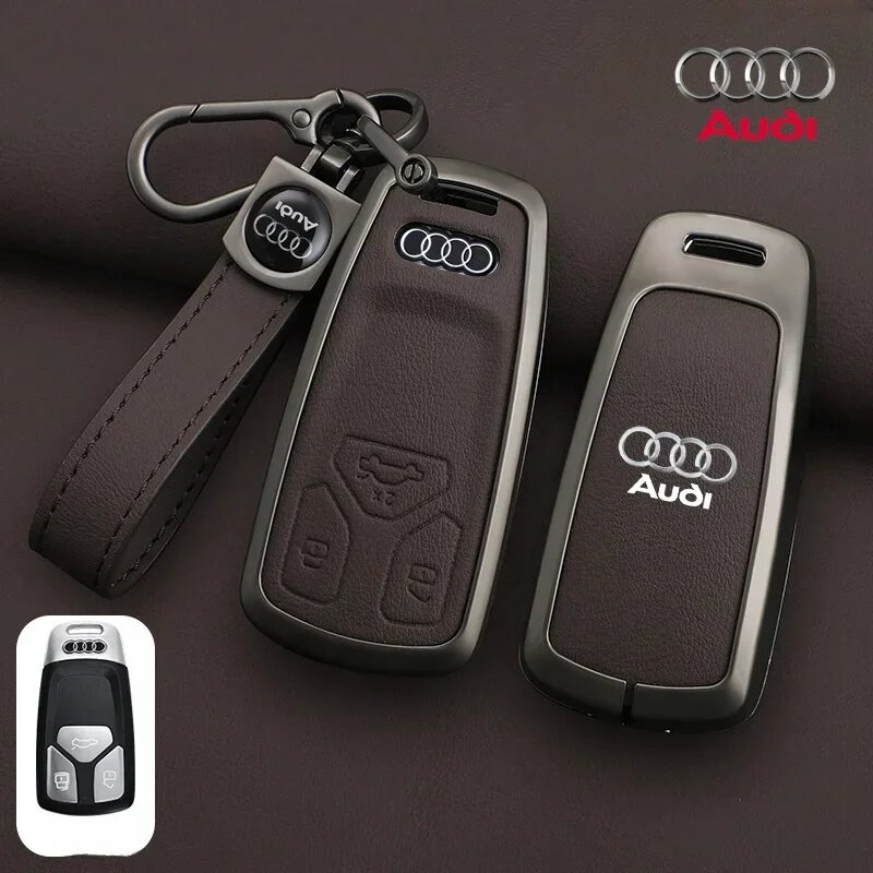 Кожаный чехол для дистанционного ключа из цинкового сплава для Audi A4 A4L Q5 Q5L A3 Q7 TT TTS 8S B9 2023 2024, брелок для ключей, автоаксессуары brown leather buckle
