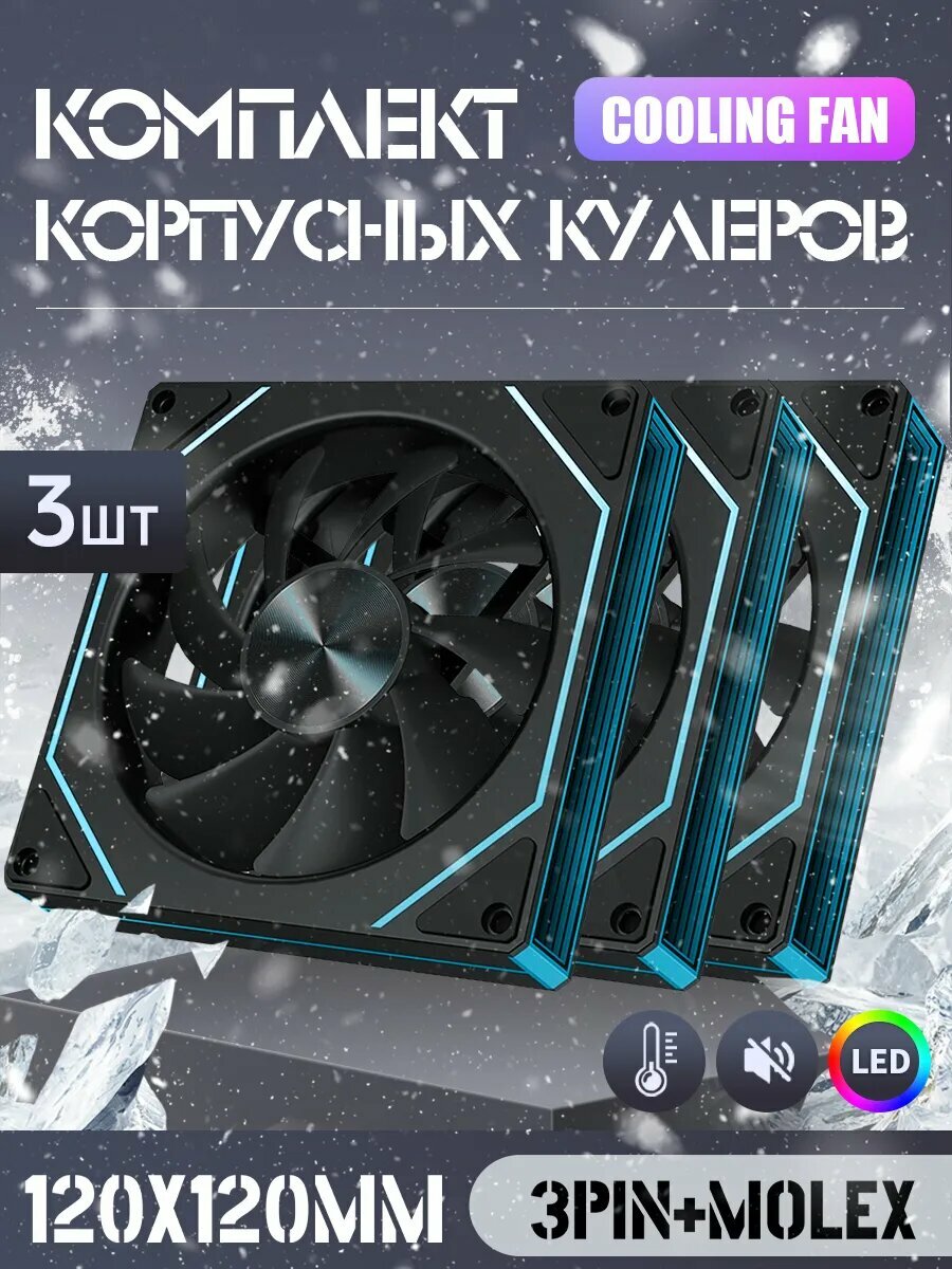 Вентилятор для пк 120 мм *3 шт，Вентилятор для корпуса компьютера 120х120мм с RGB подсветкой.