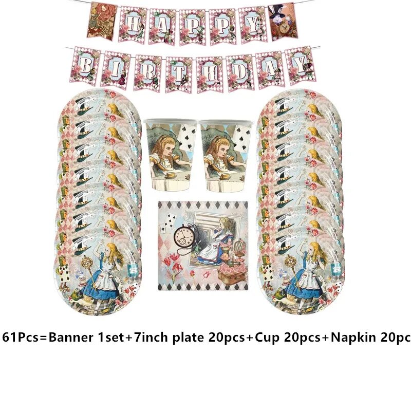 Одноразовая посуда Disney «Алиса в Стране Чудес», 61pcs set