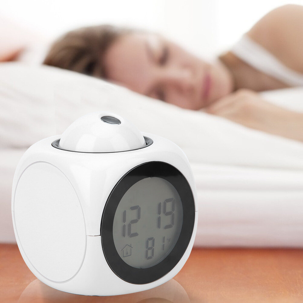 Современный модный проекционный будильник, цифровой ЖК-дисплей, голосовые говорящие часы, белые с USB-кабелем