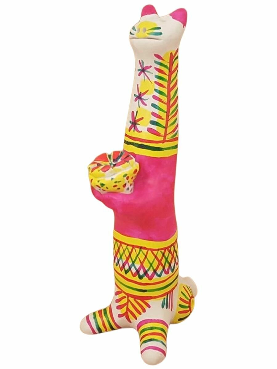 Кот с петушком, Свистулька 14-18 см, Филимоновская глиняная игрушка, ручная авторская работа