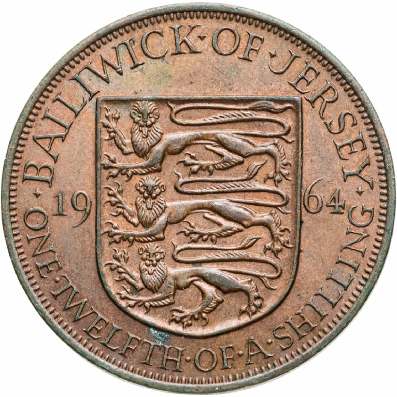 Джерси 1/12 шиллинга shilling 1964, Бронза, в сохранности XF-AU