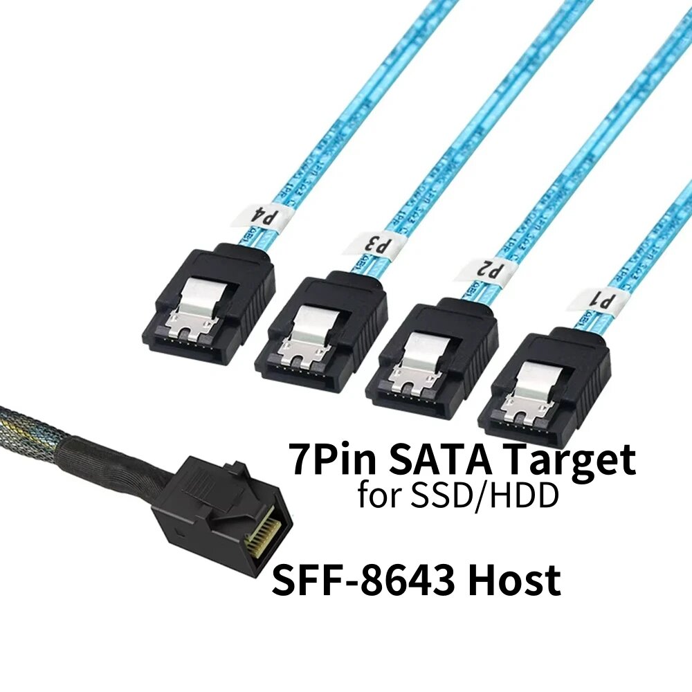 Кабель SFF-8643 на 4xSATA 1м, черный
