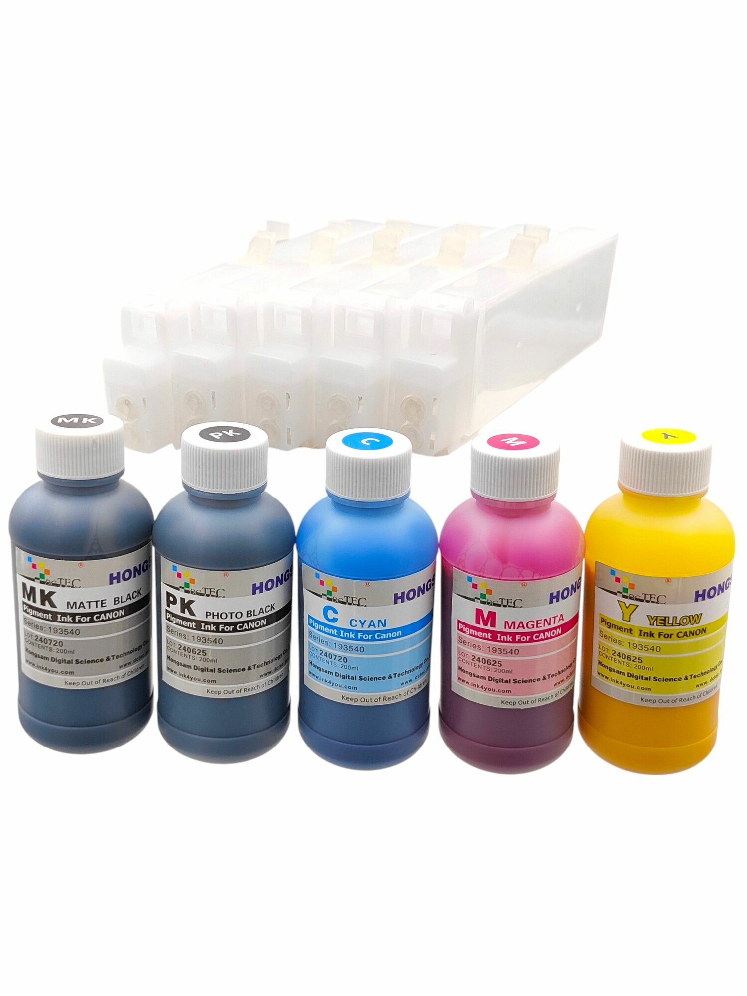 Набор перезаправляемых картриджей и пигментных чернил DCTec по 200мл для Canon imagePROGRAF TM-200/TM-205/TM-300/TM-305