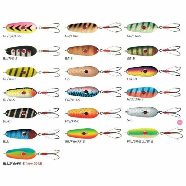 Блесна колеблющаяся Kuusamo Rasanen 70/20 незацепляйка с камнем, FYe/GR/BLU/W-B