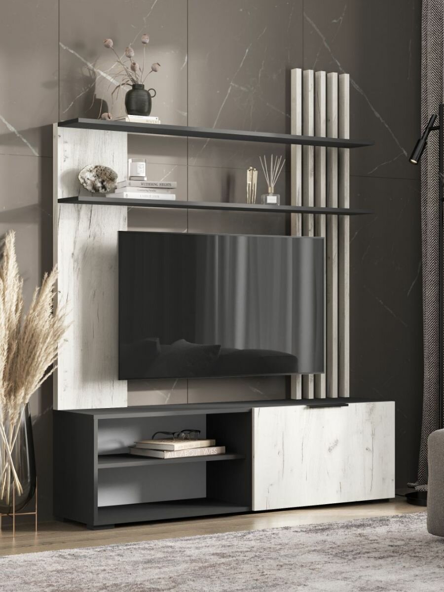 Гостиная Роджинамиф центральная секция 1400х1810х350, Графит/Дуб Крафт Белый, МИФ