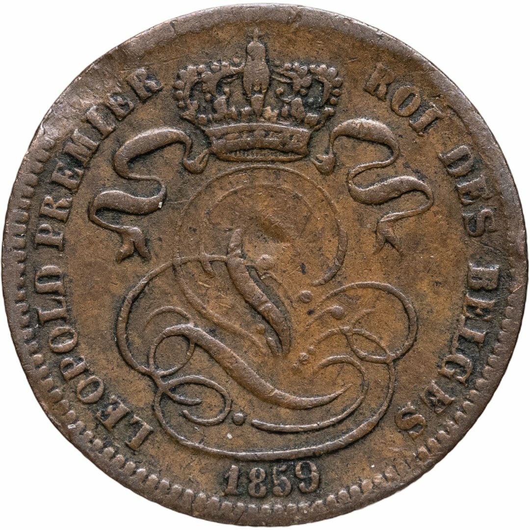 Бельгия 1 сантим centime 1859 С чертой под "CENT", Медь, в сохранности VF