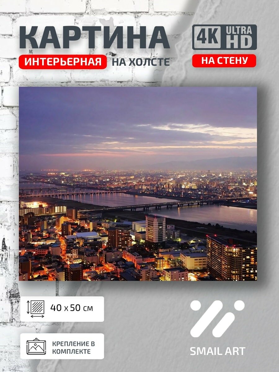 Картина на холсте интерьерная 40 на 50 на стену Город Osaka для гостиной атмосфера