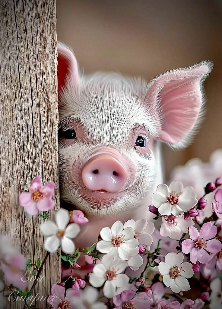 Алмазная живопись "Цветочная свинья", 5D, круглая, 40x50 см. Производитель: Brose Art.