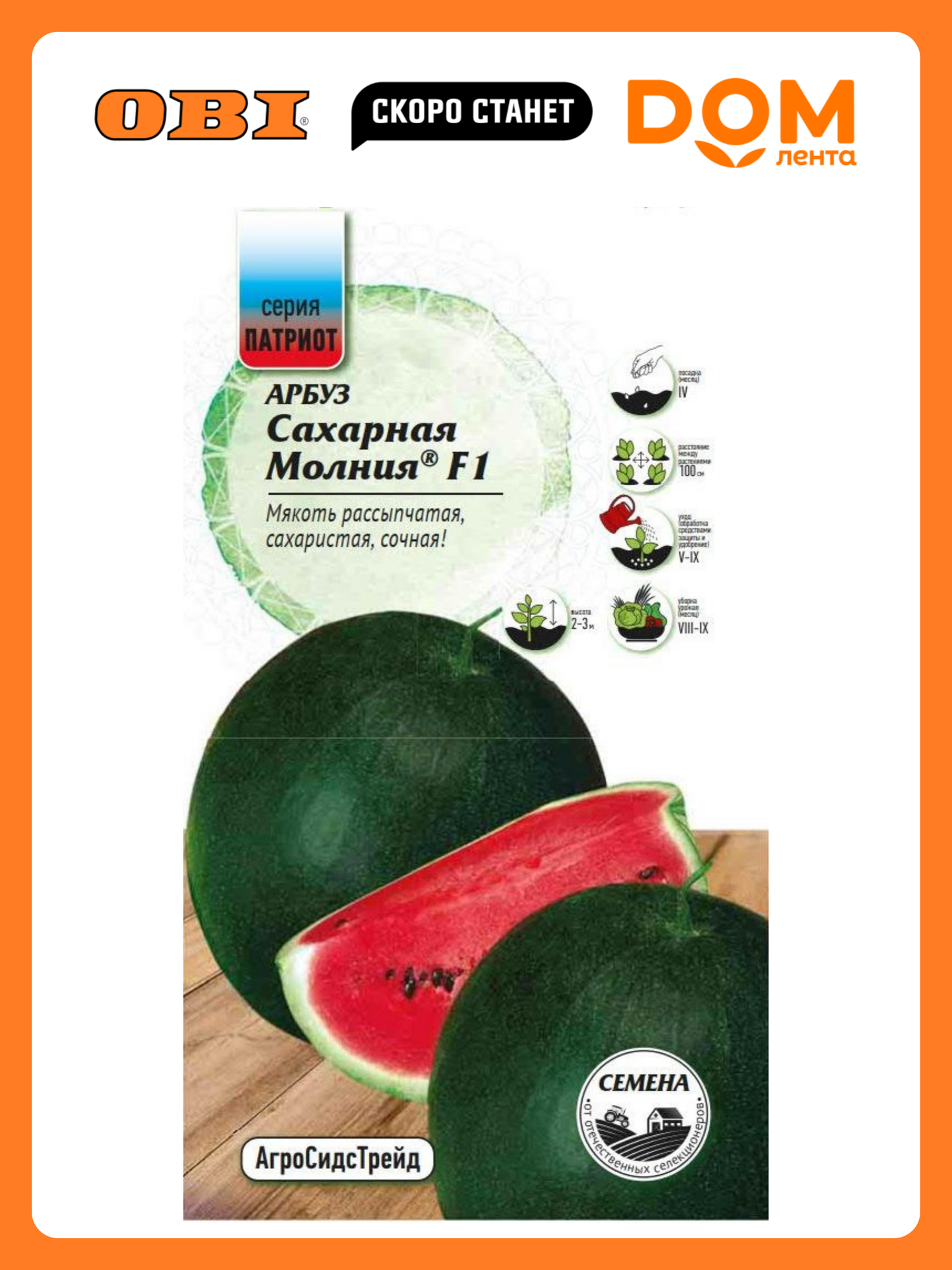 Арбуз Сахарная Молния F1 6 шт патриот