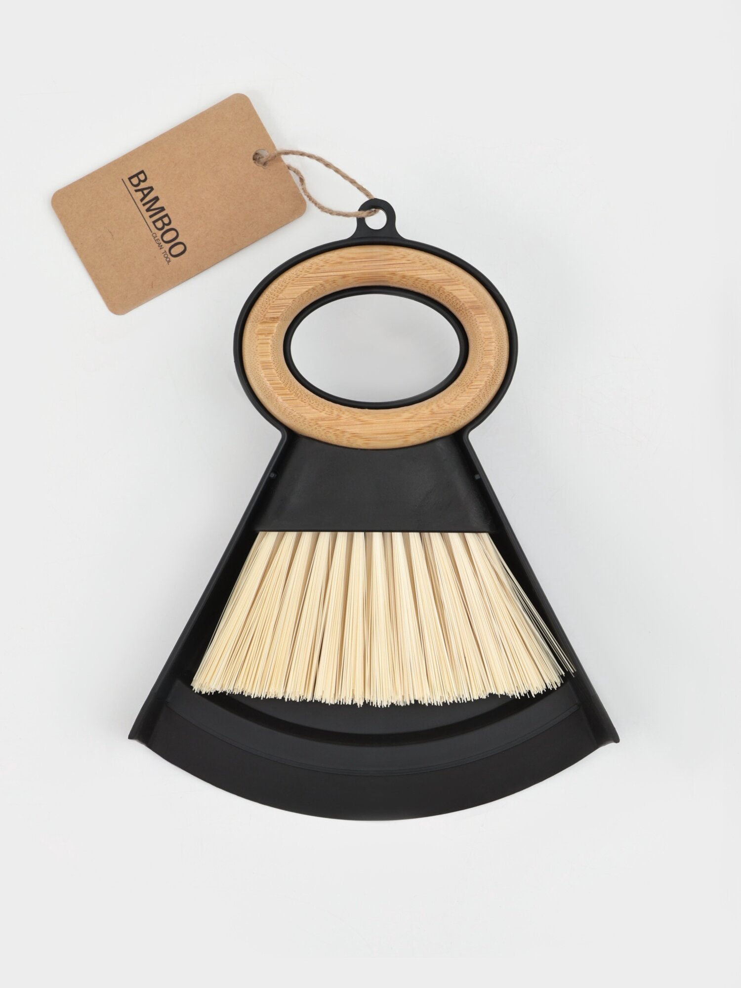 Щётка с совком Доляна Meli, бамбуковая ручка, 21.5×16.5 см, чёрная