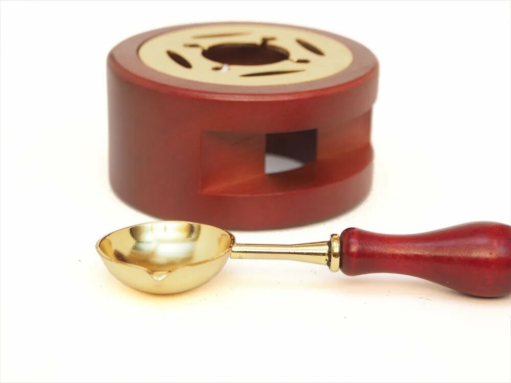 Деревянная печь для плавки сургуча коричневая, с ложкой